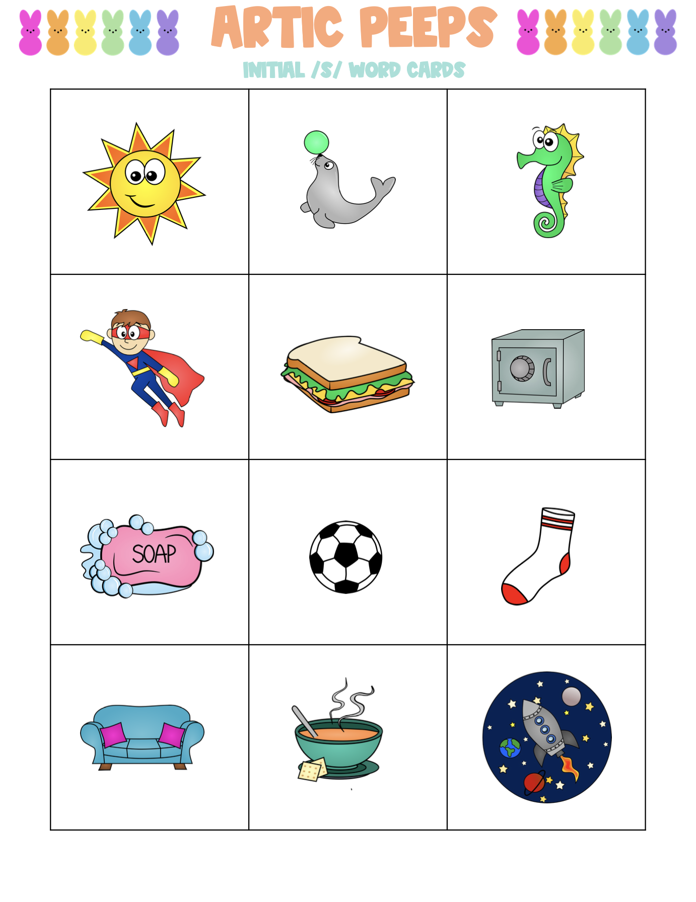 Artic Peeps Articulation Game for the S and Z Sounds in all positions ...